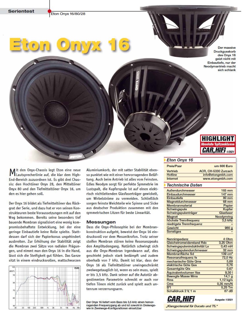 Eton ONYX 16 Tieftöner 16,5cm (6,5") HIGH-END TIEF-/MITTELTÖNER 1 Paar